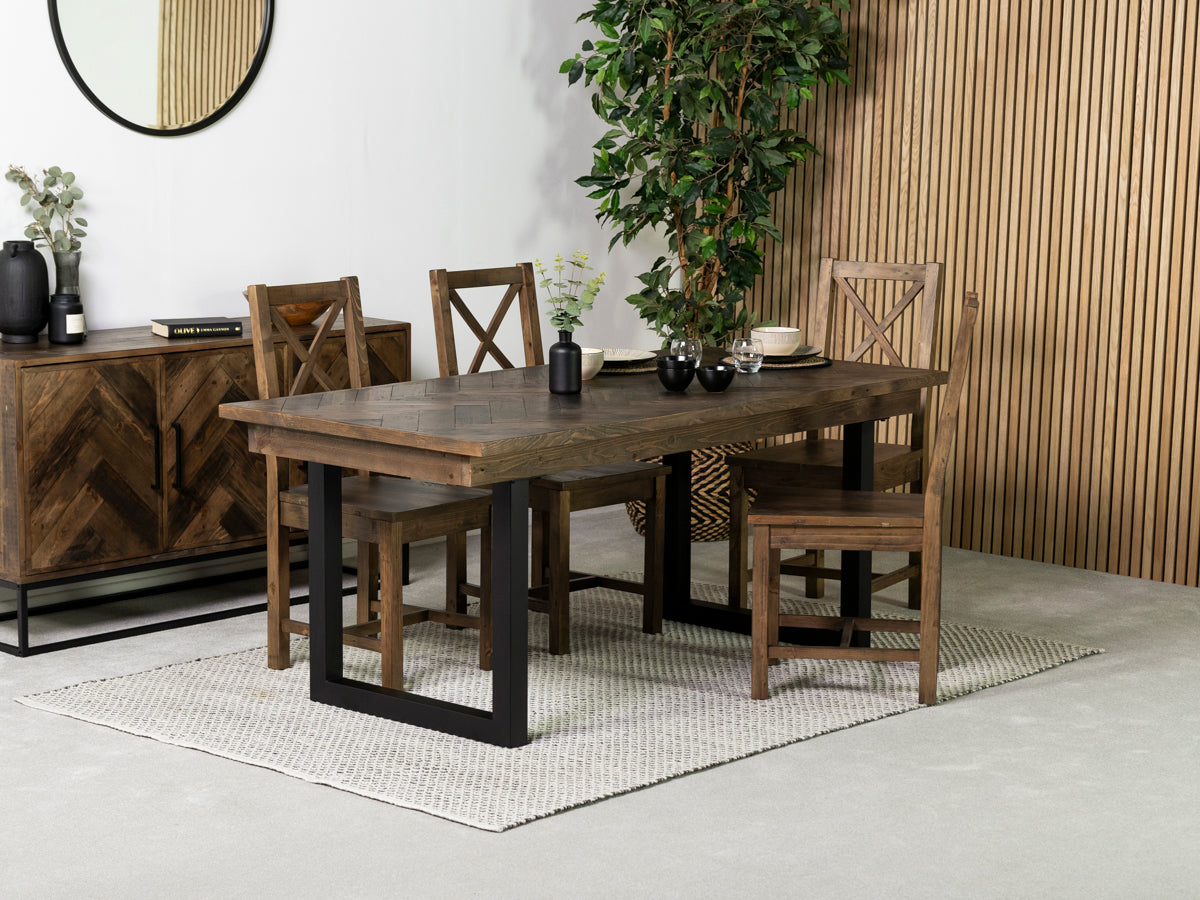 Tulsa Dark 180cm Fixed Top Dining Table & Tulsa Dark Cross Back Dining