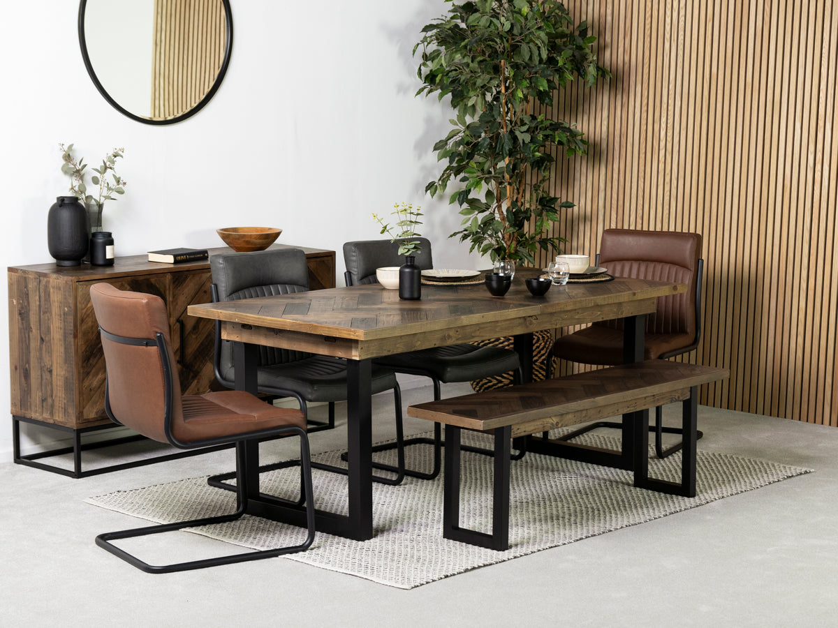 Tulsa Dark Extendable Dining Table (180cm - 240cm) & Auburn Brown Dini