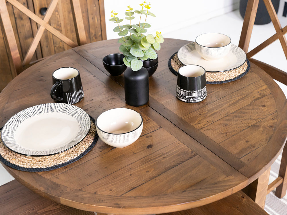 Brooklyn Round Extendable Dining Table & Tan Dallas Dining Chairs