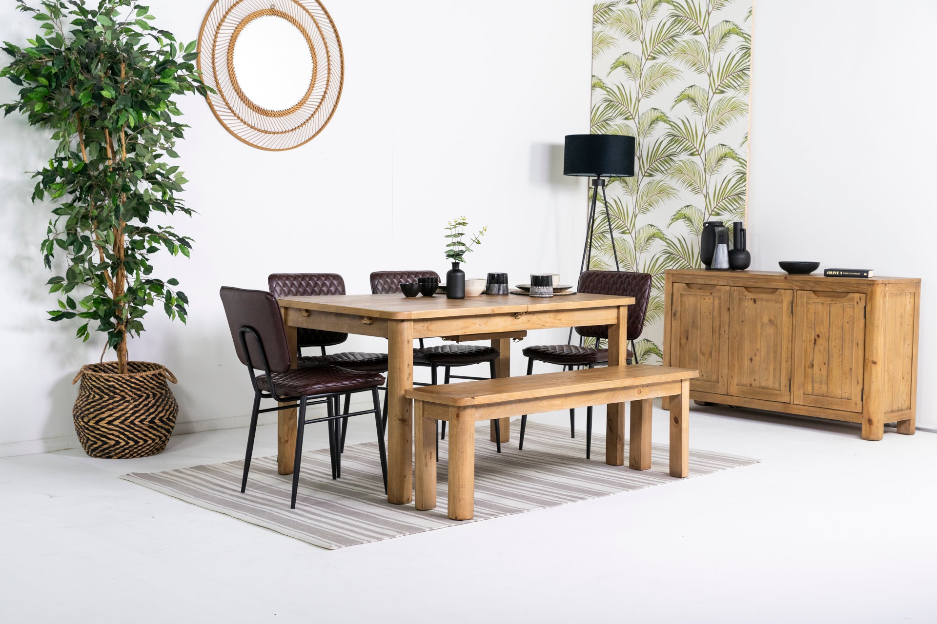 Exeter Extendable Dining Table (140cm - 180cm) & Brown Houston Dining